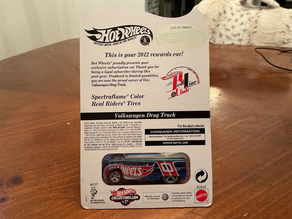 HOT WHEELS Red Line Club 2012 rewards car Volkswagen Drag Truck 510/ ...