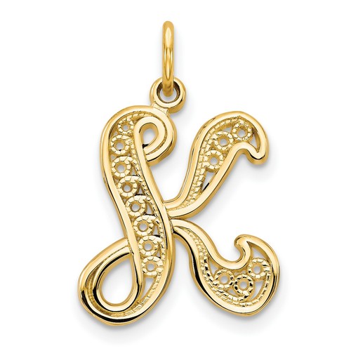 14k Yellow Gold Filigree Design Cursive Style Letter K Initial Pendant ...