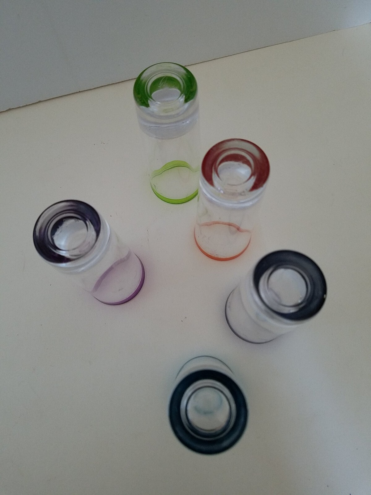 Vintage Shot Glass Clear Set Of 5 Tall Colored Rims 4 1/4 Inches Tall ...