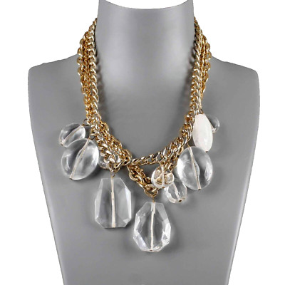 Av Max 15" Gold Chains Clear Crystal Dangles Multi Chains Necklace | eBay