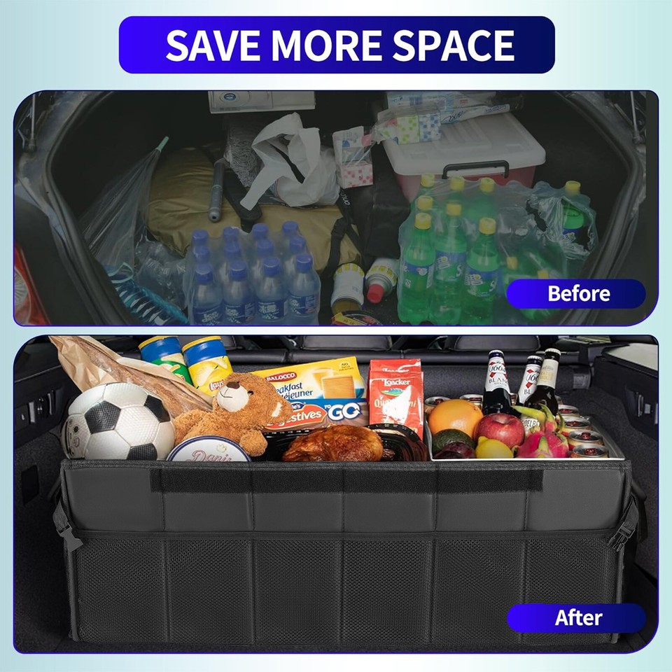 Large Trunk Organizer PU Leather Foldable Cargo Storage Box For Car ...
