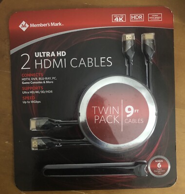 Member's Mark Twin Pack 9' (2 Ultra HD HDMI Cables) - Ultra HD 4K | eBay