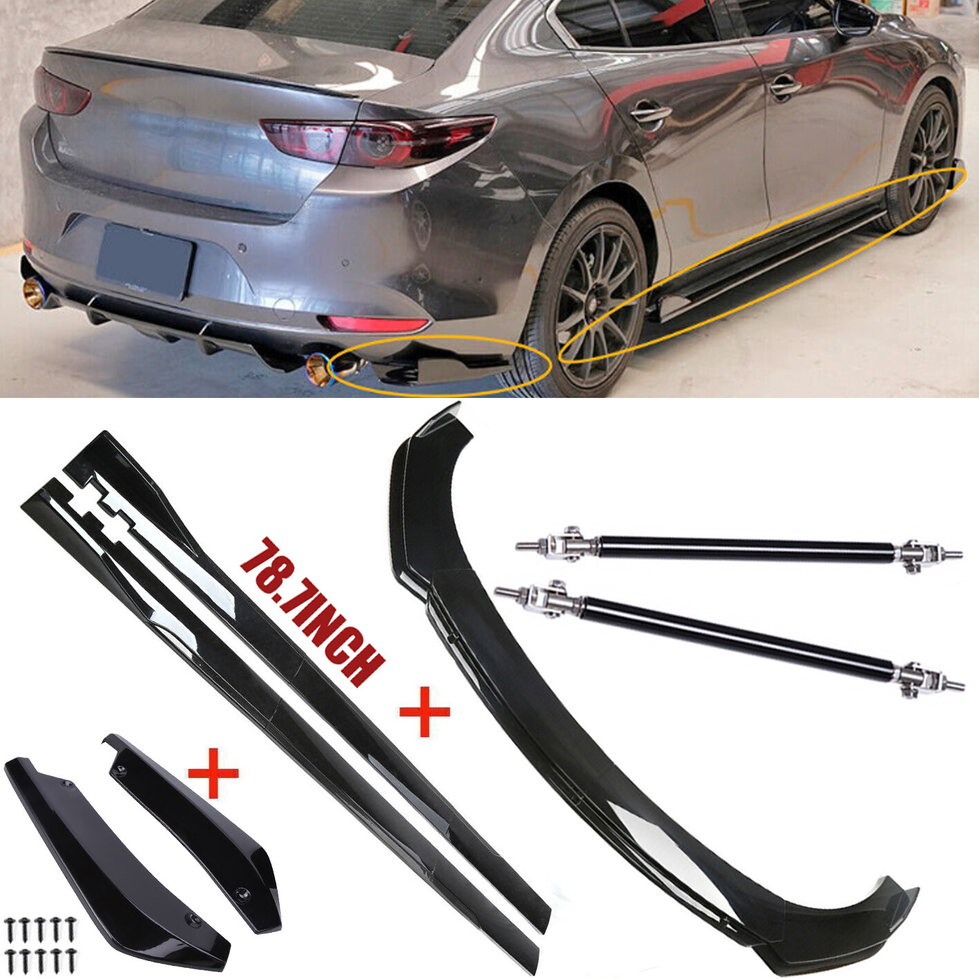 Car Front Bumper Lip Spoiler Rear Side Skirt Splitter For Mazda3 GS ...