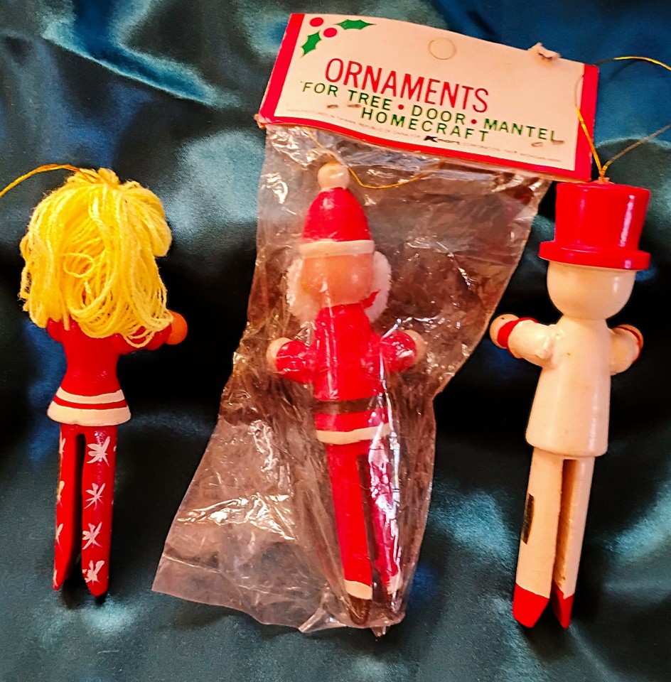 3 vintage wooden closepin Christmas ornaments NEW 1970's | eBay