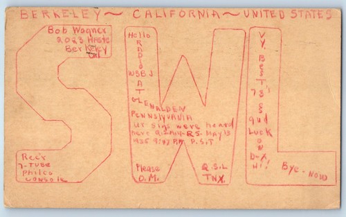 Berkeley California CA Postal Card SWL QSL Ham Radio Bob Wagner WBJ ...