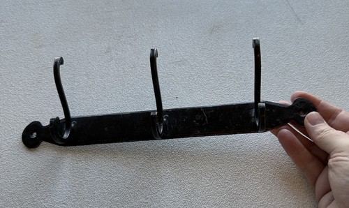 Wrought Iron 3 Hook Hanger. 11” Long. Excellent For Keys, Jewelry, Etc ...