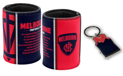 AFL MELBOURNE DEMONS CAN COOLER STUBBY HOLDER & GUERNSEY BOTTLE OPENER ...