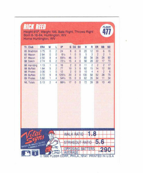 Rick Reed Pittsburgh Pirates Pitcher #477 Fleer 1990 #Baseball Card | eBay