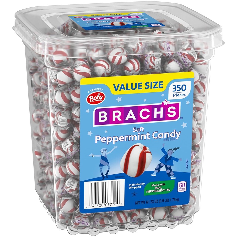 Brach's Bobs Sweet Stripes Soft Peppermint Candy, Individually 350 ...