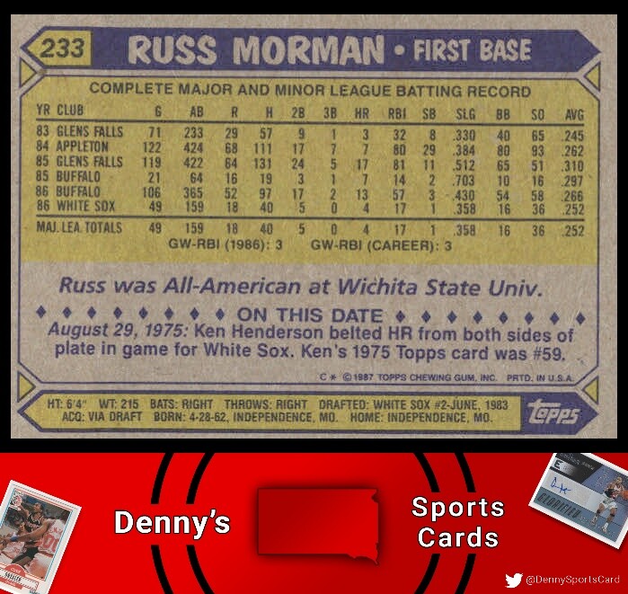 1987 Topps #233 Russ Morman Chicago White Sox Baseball Card | eBay