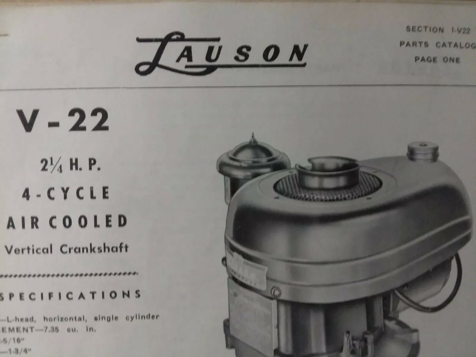 Lauson V-22 Vertical 4-Cycle Gasoline Engine Parts Manual Lawn Mower 2 ...