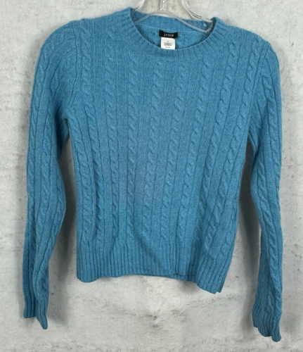 Vintage J Crew Women XS Cable Knit Sweater Cashmere Rabbit Blue Hong ...