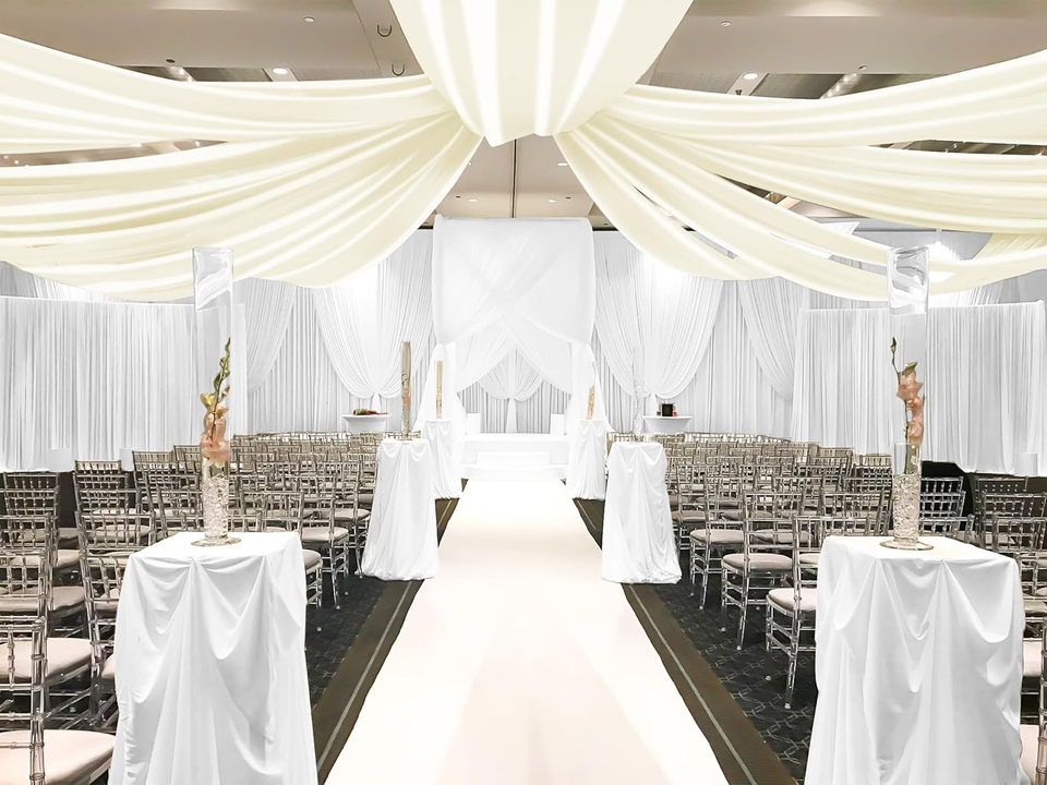 Ivory Satin Ceiling Drapes for Weddings - 6 Panels, 5ft x 40ft Romantic ...