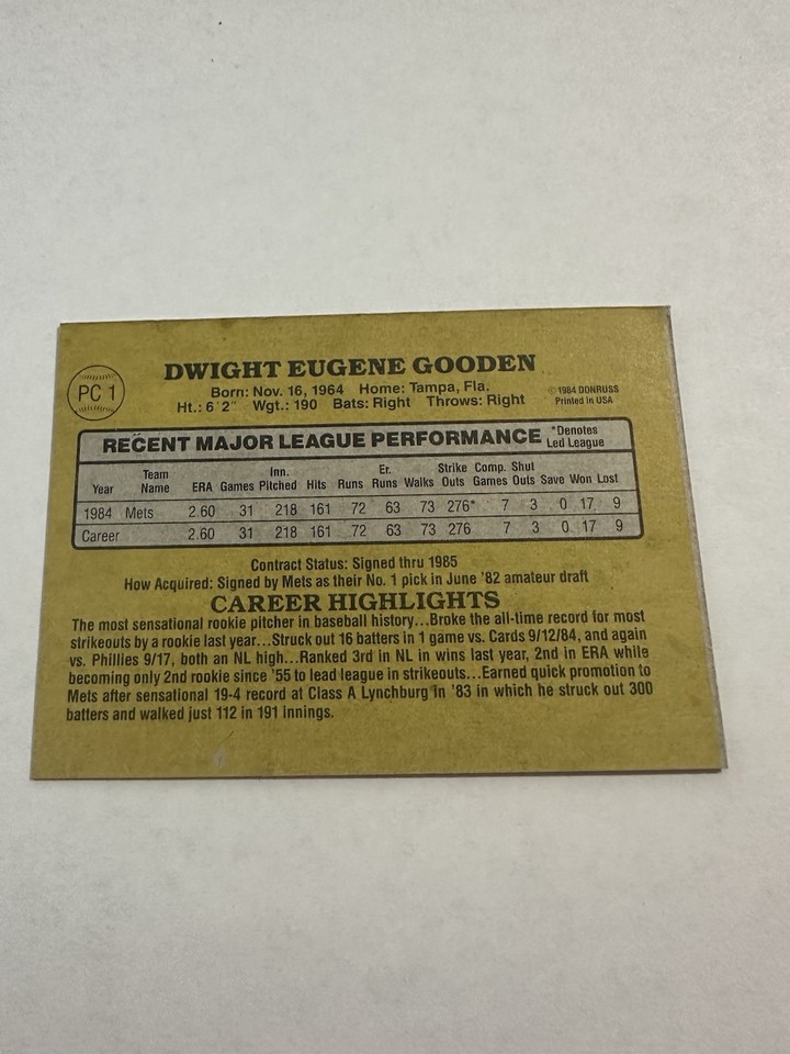 1985 Donruss Box Bottom - Dwight Gooden RC | eBay