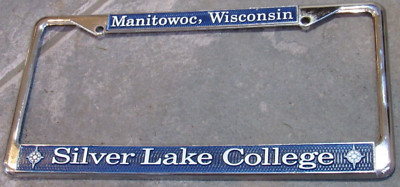 VTG Silver Lake College License Plate Frame Manitowoc Wisconsin chrome ...