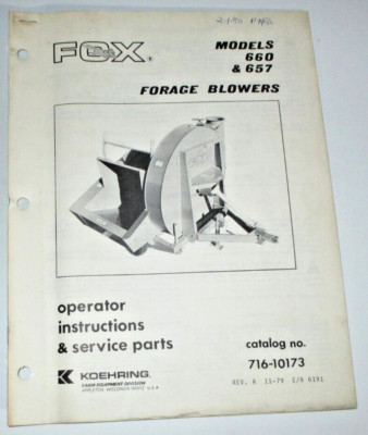 Fox 657 & 660 Forage Blower Operators Instruction & Parts Manual Book ...