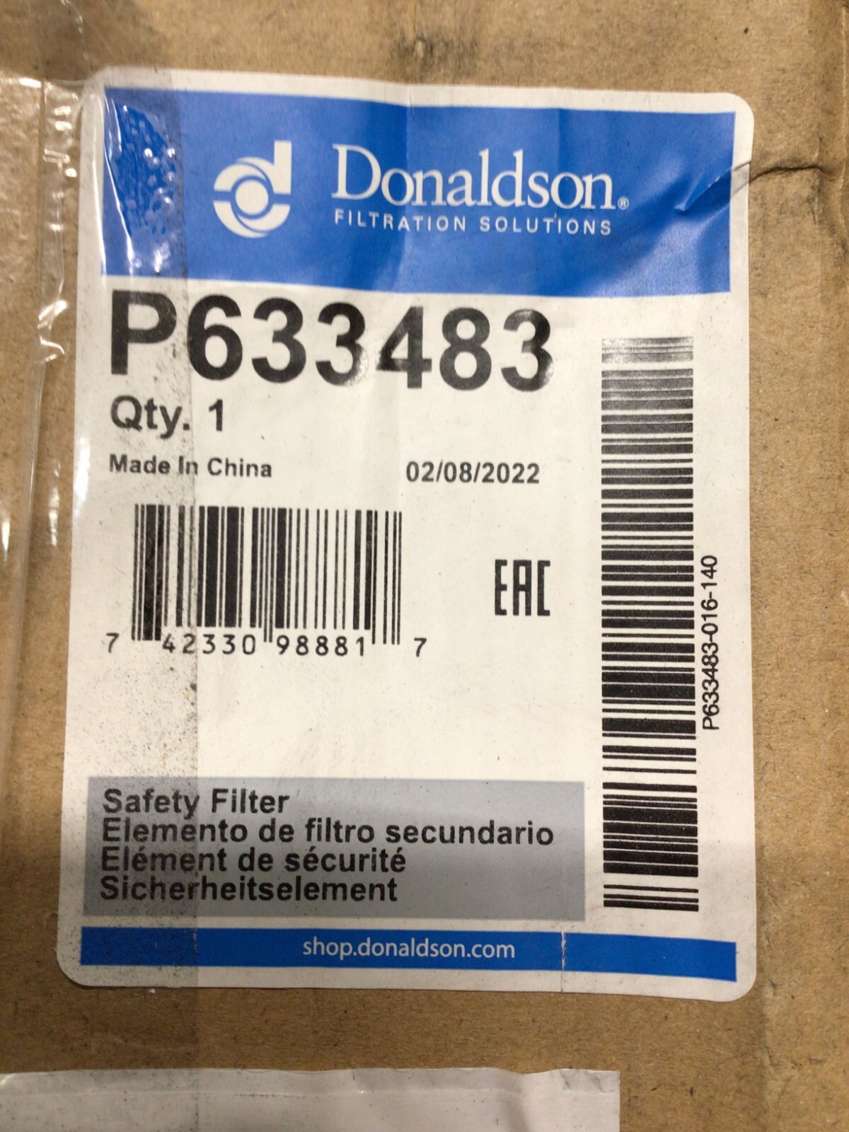 DONALDSON P633483 - Air filter cross reference