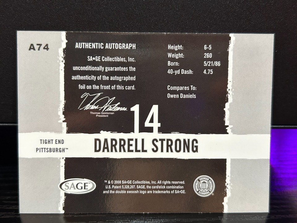 2008 SAGE Hit - Autographs Silver #A74 Darrell Strong (AU, RC) | eBay