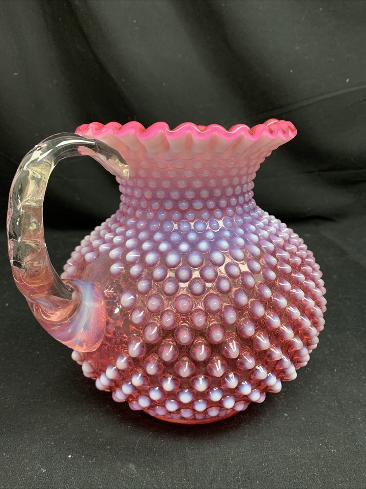 Fenton Cranberry Pink Opalescent Hobnail Pitcher 8” | eBay