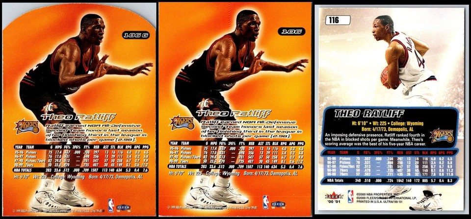 Ultra Theo Ratliff Philadelphia 76ers (3) Card Lot - LIMITED EDITION ...