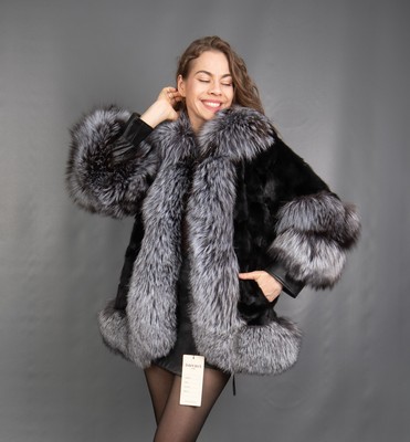 15680 NEW GLAMOROUS REAL MINK SILVER FOX COAT FUR JACKET BEAUTIFUL LOOK SIZE L | eBay