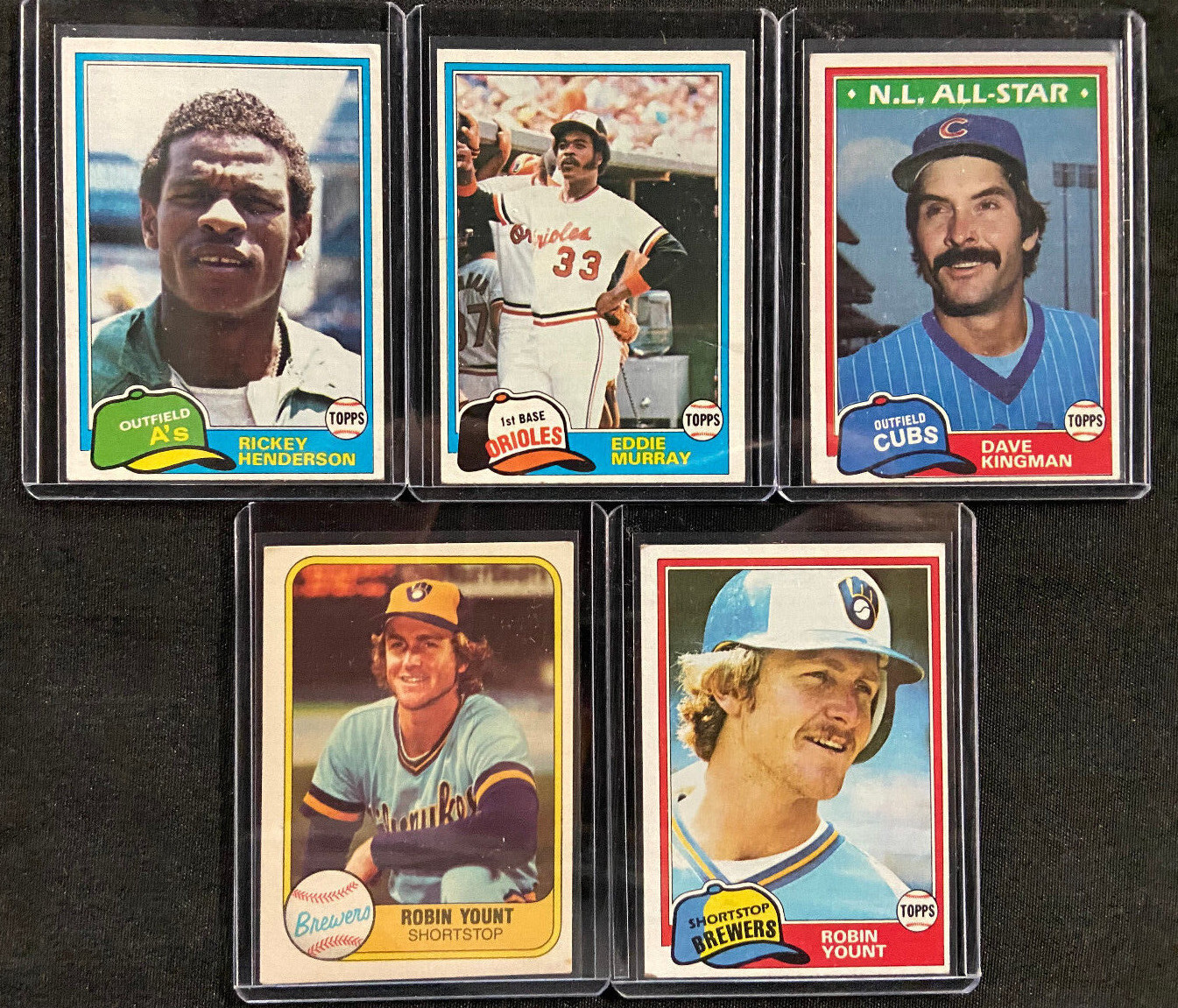 4 1981 TOPPS BASEBALL CARDS R HENDERSON, E MURRAY, D KINGMAN, R YOUNT ...