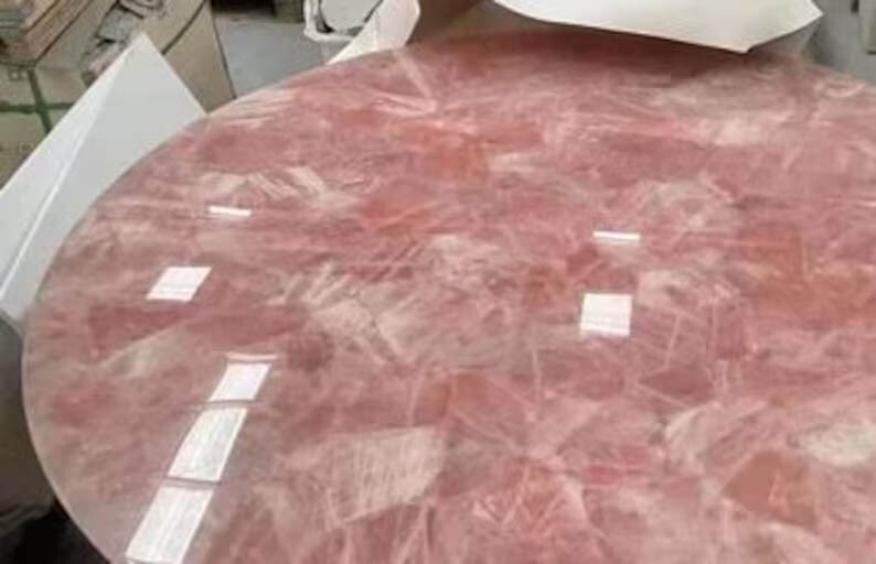 24" Round Pink Quartz Gemstone Dining Table Agate Bar Table Top ...