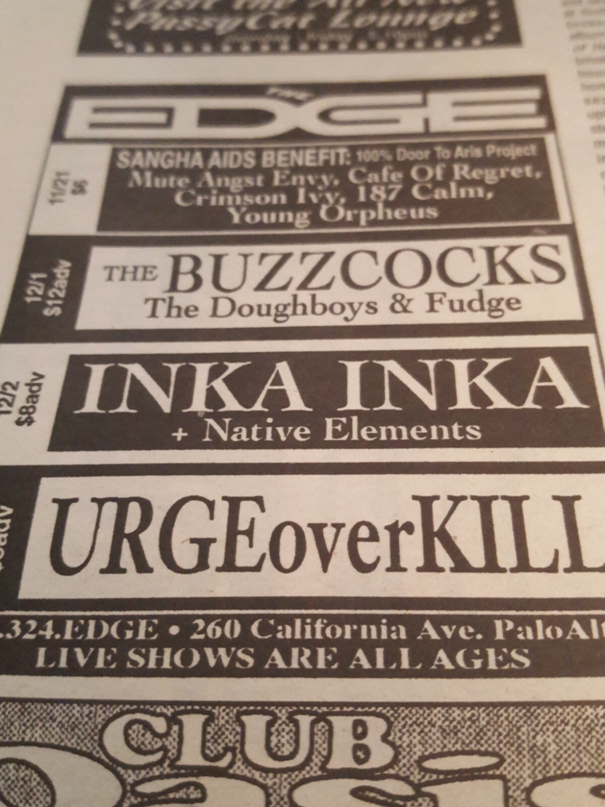 EARLY Gwen Stefani NO DOUBT 1993 2 Show Ads at CLUB FX/Berkeley Square ...