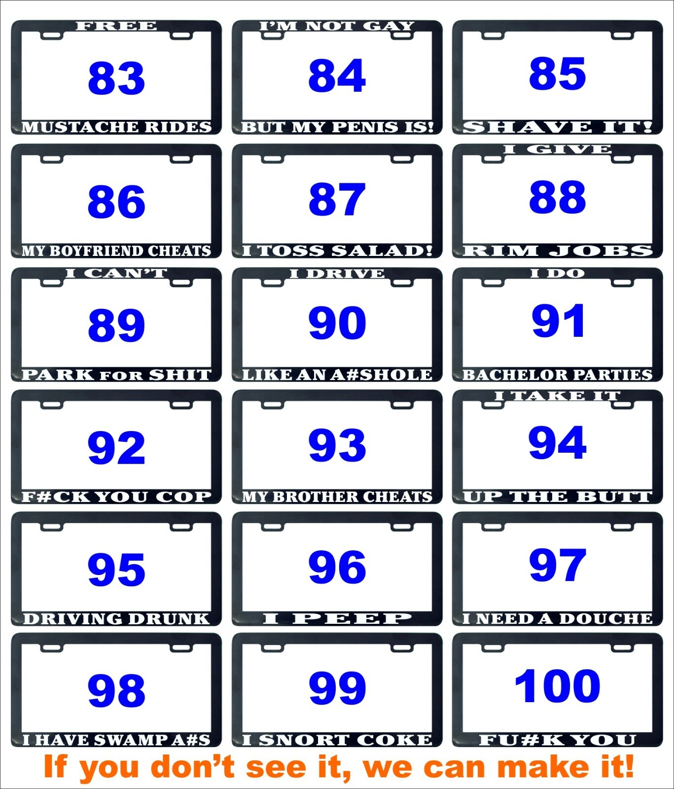 Rude prank offensive humor funny assorted license plate frame frames A ...