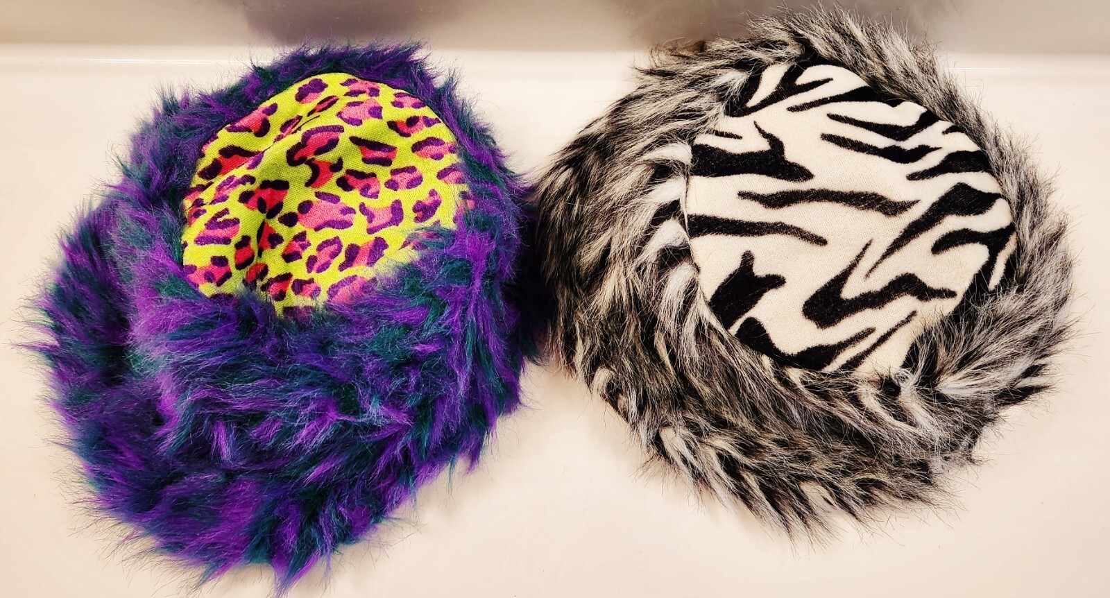 2 Furry Bucket Hats From Cedar Point 10" Diameter - Gem