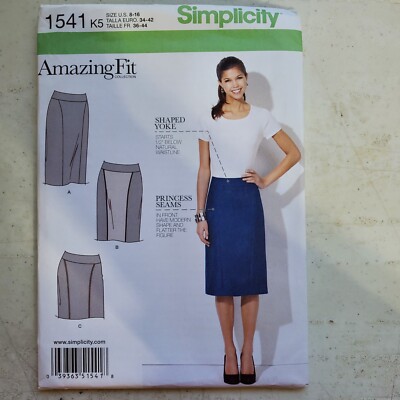 Simplicity 1541 Skirt 3 Lengths Slim Average Curvy Amazing Fit Misses 8 ...