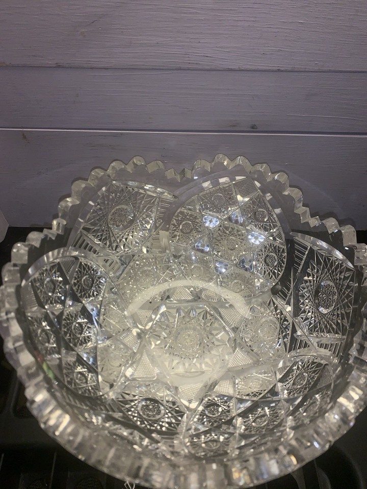 American Brilliant Cut Glass Multiple Hobstar Pattern Deep Cuts Heavy ...