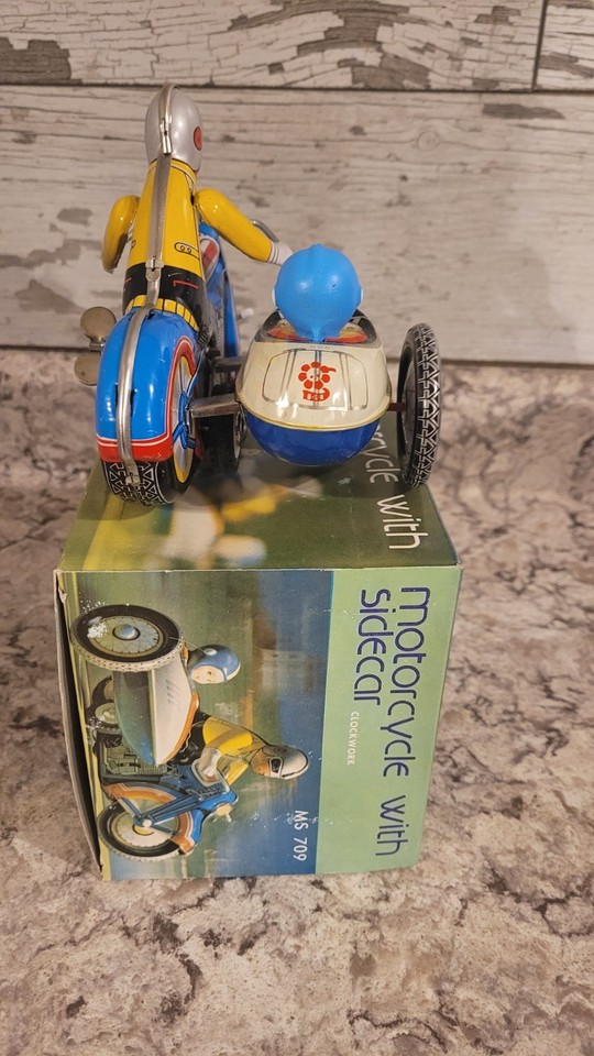 Vintage Tin Litho Wind Up Clockwork Motorcycle with Sidecar MS 709 ...