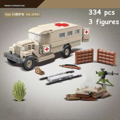 Building Blocks MOC Military WW2 GAZ-55 Ambulance Vehicle Bricks Model ...