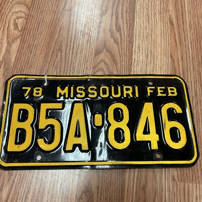 Vintage 1978 Missouri License Plate B5A-846 Yellow And Black Tag Mizzou ...