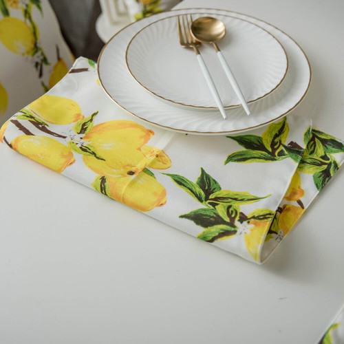 Yellow Lemon Print Table Runner Dining Tea Table Cloth Cover Placemat ...