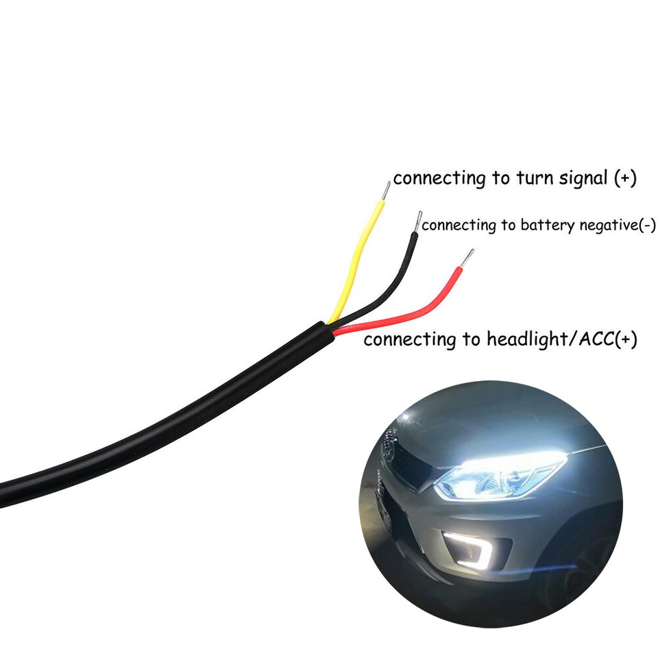 2 x 60CM LED DRL Light Amber Sequential Flexible Turn Signal Strip For ...