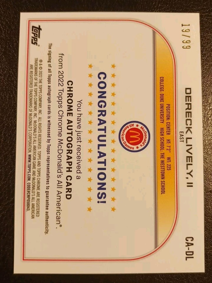 2022 DEREK LIVELY II Rookie Card Aqua Refractor Auto #/99 TOPPS CHROME ...