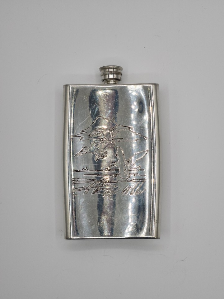 Vintage 8 oz Orvis Hip Flask 2 Sided Duck Hunting Design Sheffield ...