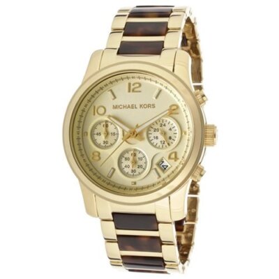 Michael Kors Women's MK5659 Tortoise Shell Gold-Tone Chronograph Watch ...