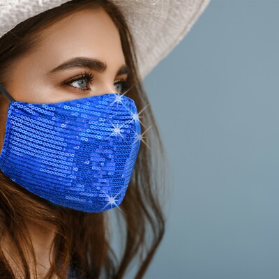 Blue Sequin Glitter Fashion Face Mask Washable & Reusable with ...