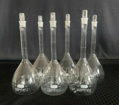 (6) Corning Pyrex Class A Glass TC 1000mL Volumetric Flask w/ 22 ...