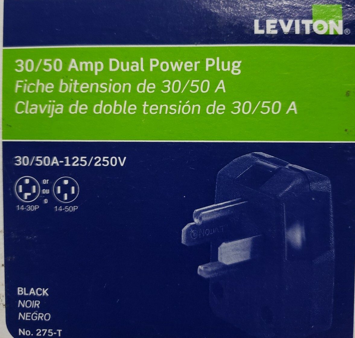 Surplus Leviton 30 Amp 3 Pole 4 Wire Angle Plug 275-t 275T 125/250v for ...