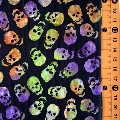 Batik Fabric | Halloween Green Purple Orange Skull Black | Hi-Fashion ...