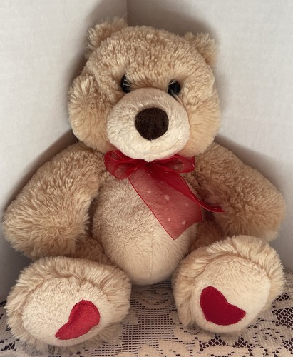 Aurora 12” Teddy Bear Stuffed Animal Plush, Brown Heart Feet Love | eBay