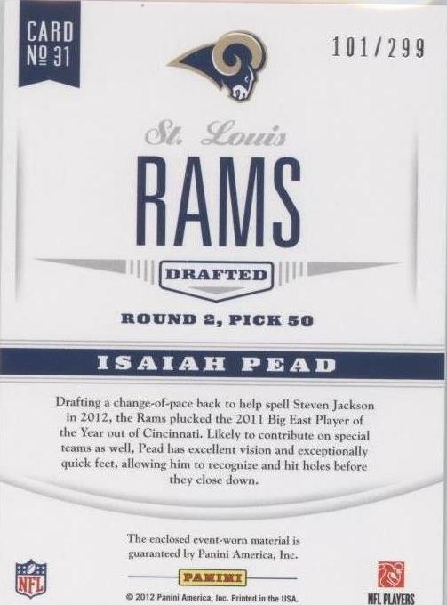 2012 Panini Certified Isaiah Pead #31 for sale | eBay