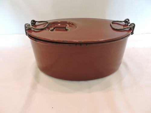 Baumann Vintage Ox Blood Red Oval Enamelware Container/Canister with ...