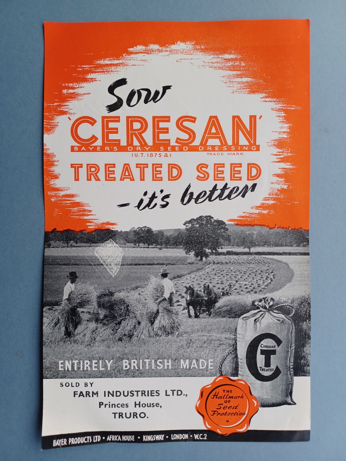 ORIGINAL C1940s ILLUSTRATED LEAFLET FOR "CERESAN" SEED DRESSING ...