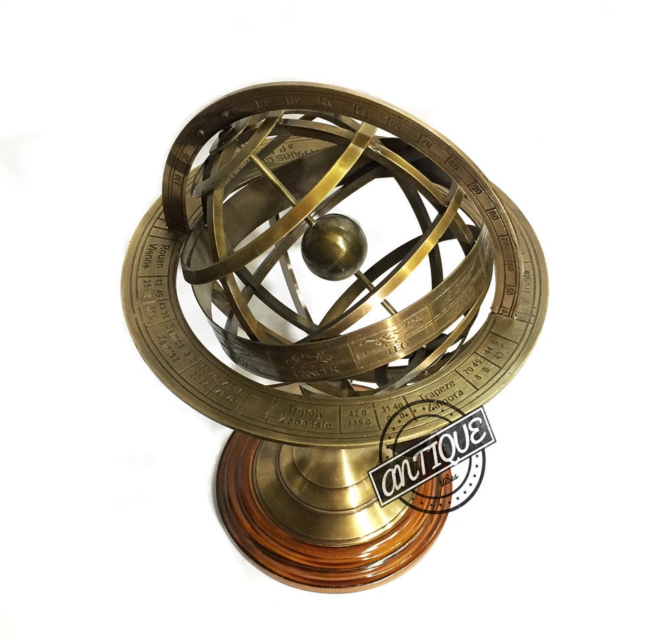 Vintage Clock Armillary Sphere Globe Armilary Sphere Brass & Wood ...