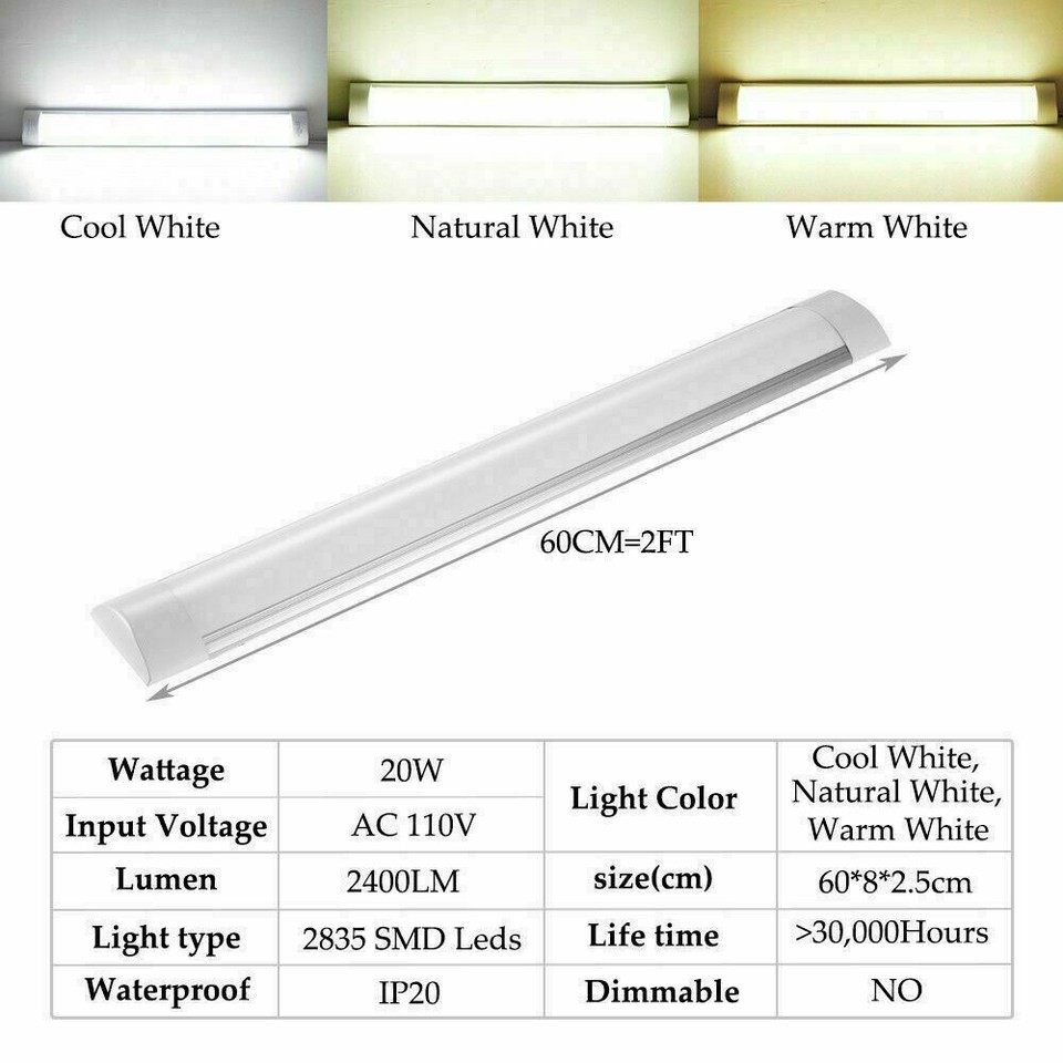 LED Strip Lights Batten Tube Light Workshop Light Office Lamp 30/60/90 ...